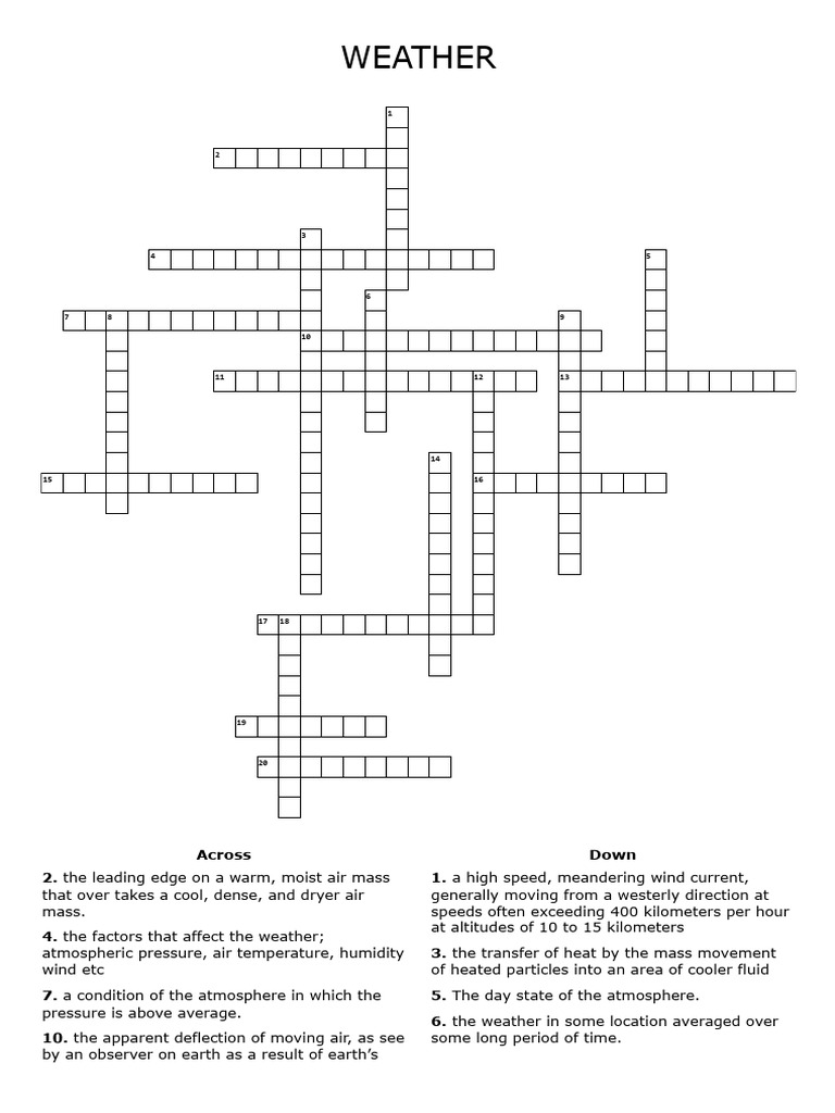 Weather Terminology Crossword Puzzle | PDF | Atmosphere Of Earth | Wound