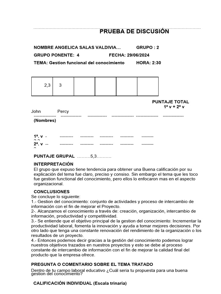Prueba de Discusi-N2 | PDF | Conocimiento administrativo | Business