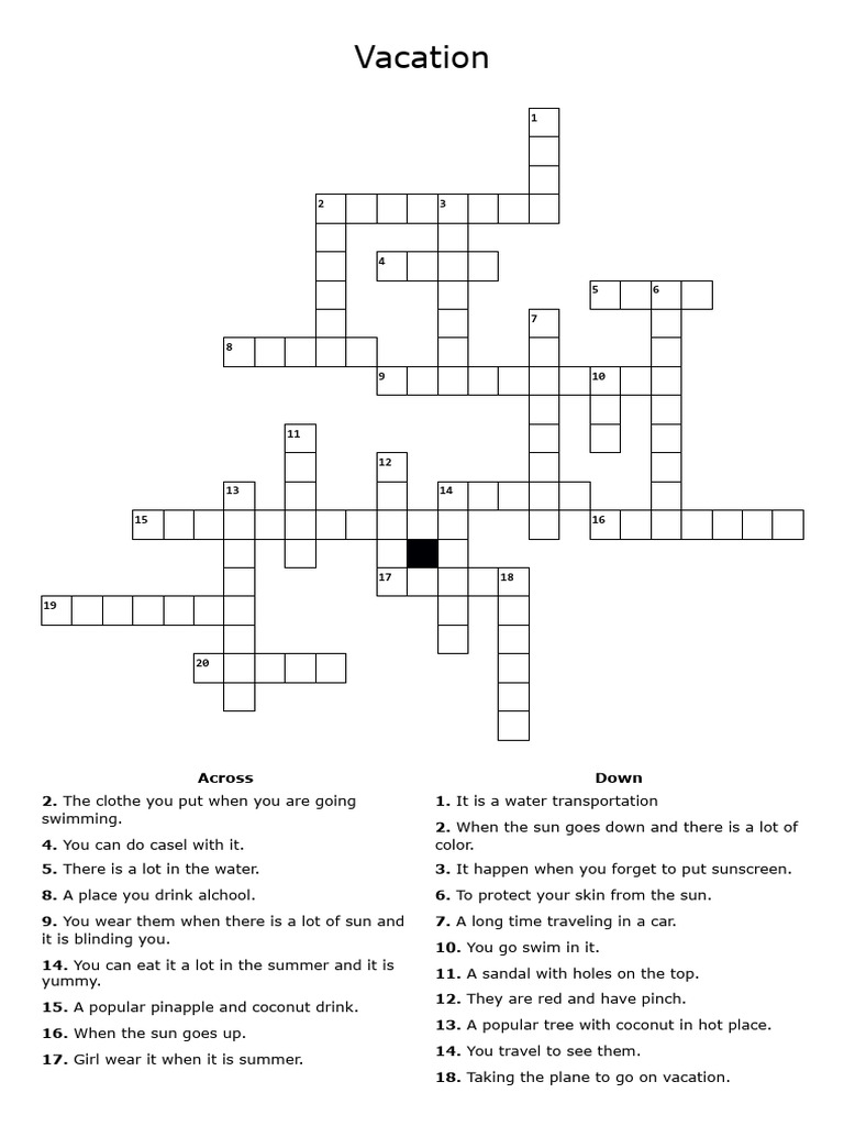 Vacation Crossword Puzzle | PDF