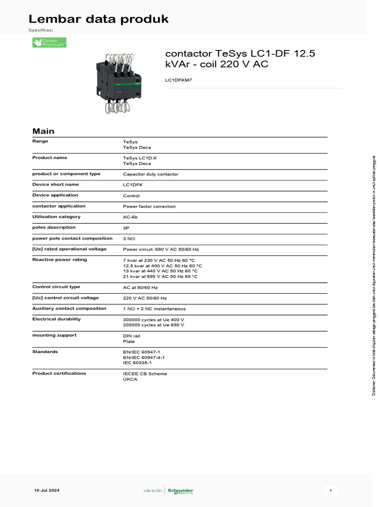 TeSys LC1-DF Contactor Specs | PDF | Alternating Current | Electrical ...