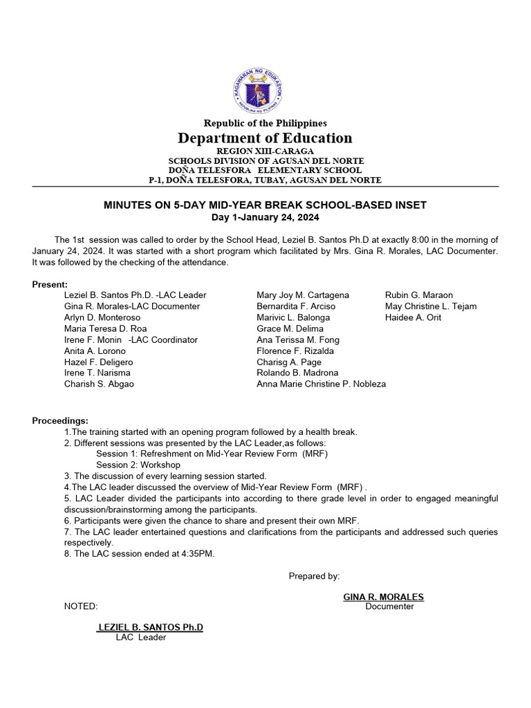 Mid-Year INSET Minutes: January 2024 | PDF | Learning | Literacy