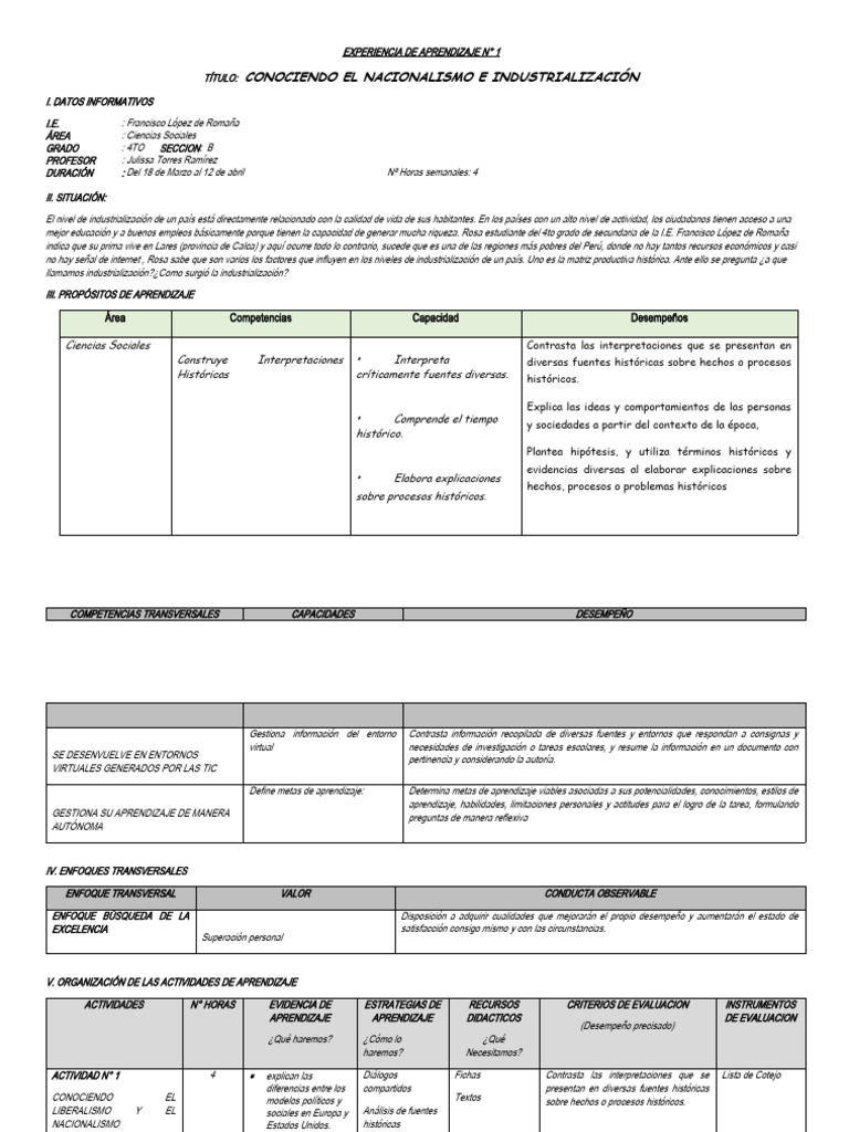 2024 CCSS 4to Experiencia N°1 | PDF | Aprendizaje | Evaluación