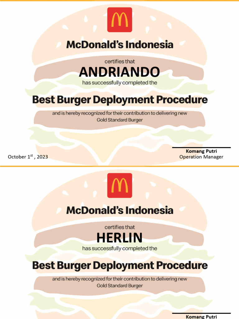 Best Burger Certificate AMBON | PDF