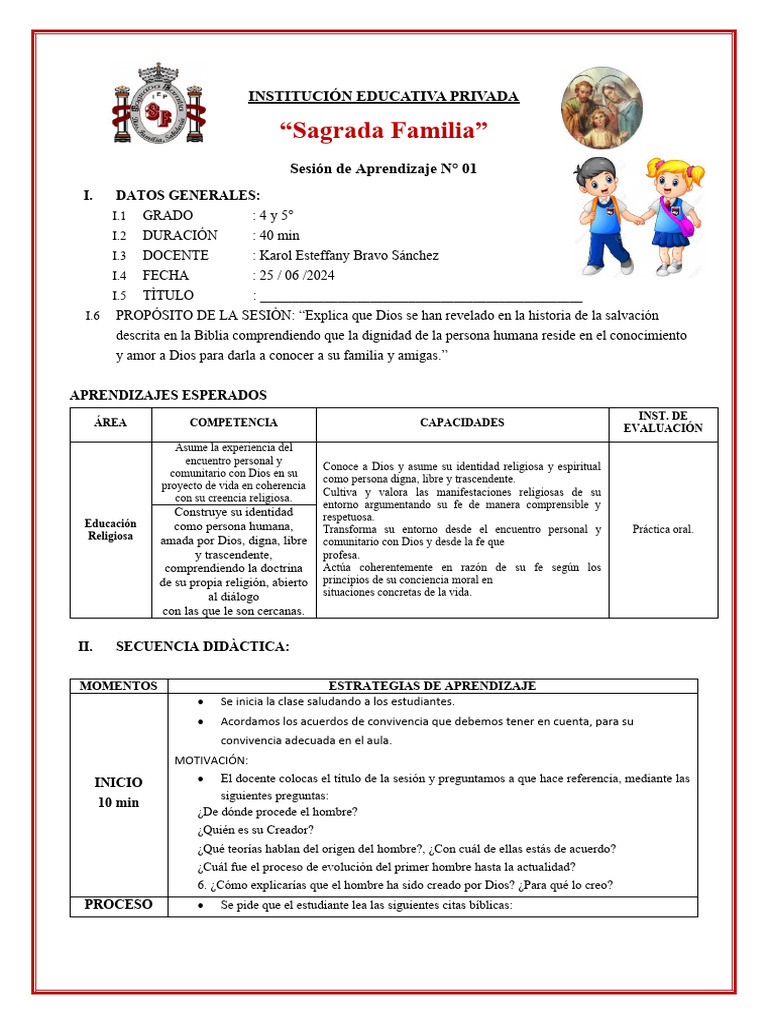 Sesión De Religión El Hombre En El Plan De Dios Y La Historia De