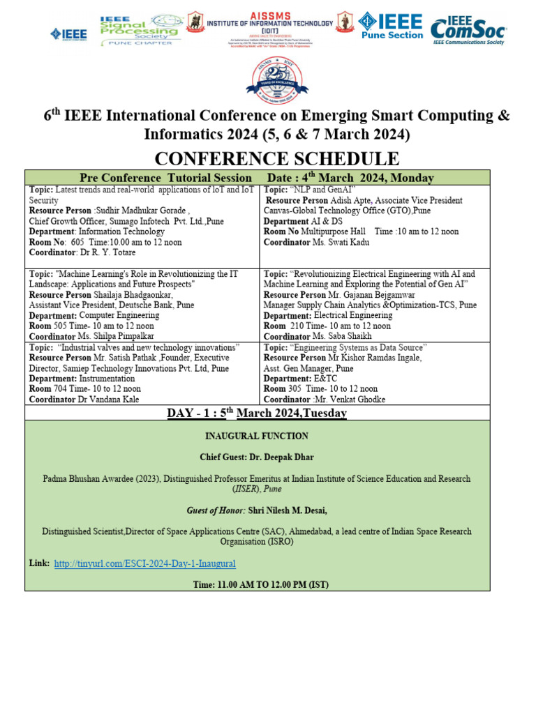 Conference Schedule - ESCI 2024 | PDF | Internet Of Things | Deep Learning