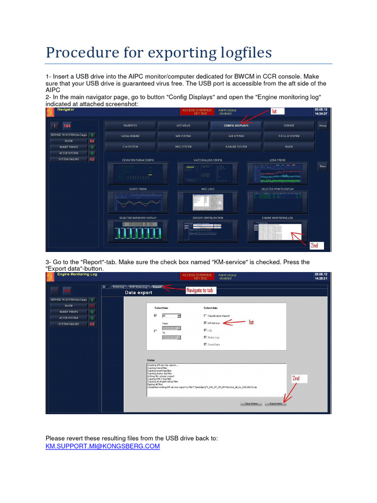 KONGSBERG ME BWMS Procedure For Exporting Logfiles | PDF