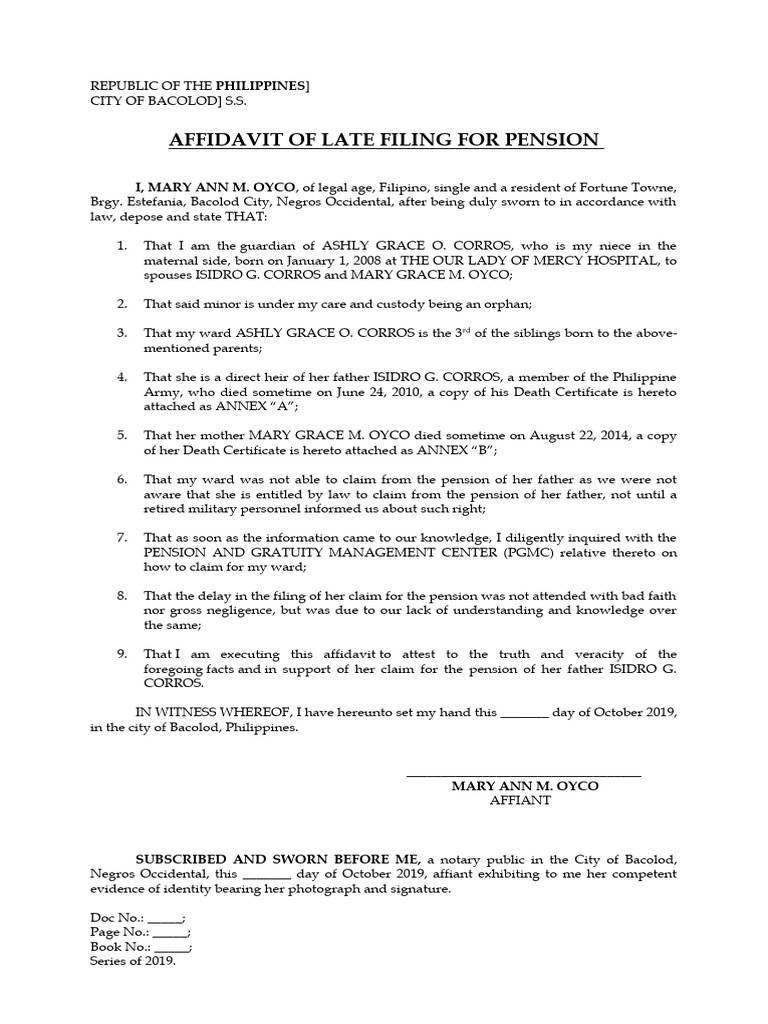 AFFIDAVIT of LATE FILING | PDF | Affidavit | Civil Law (Common Law)