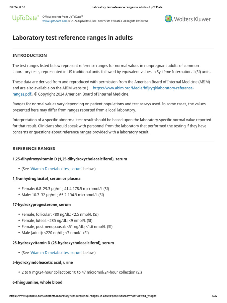 Intervalos de Referencia de Pruebas de Laboratorio en Adultos ...