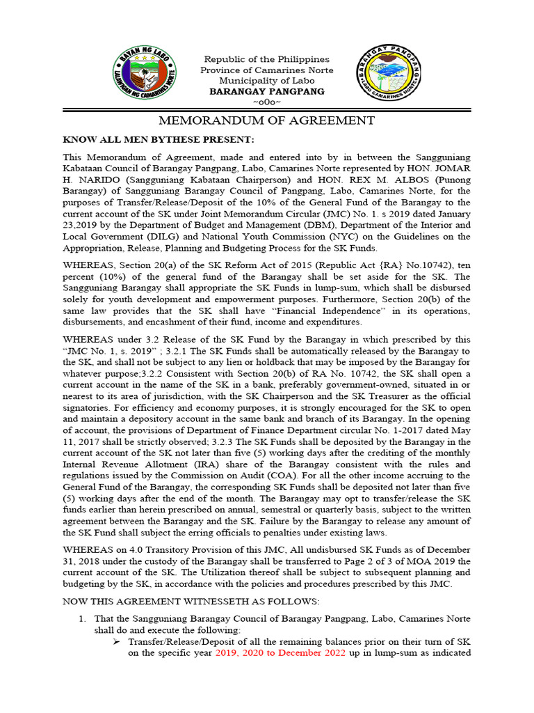 AGREEMENT SK AND BRGY | PDF | Economies | Government