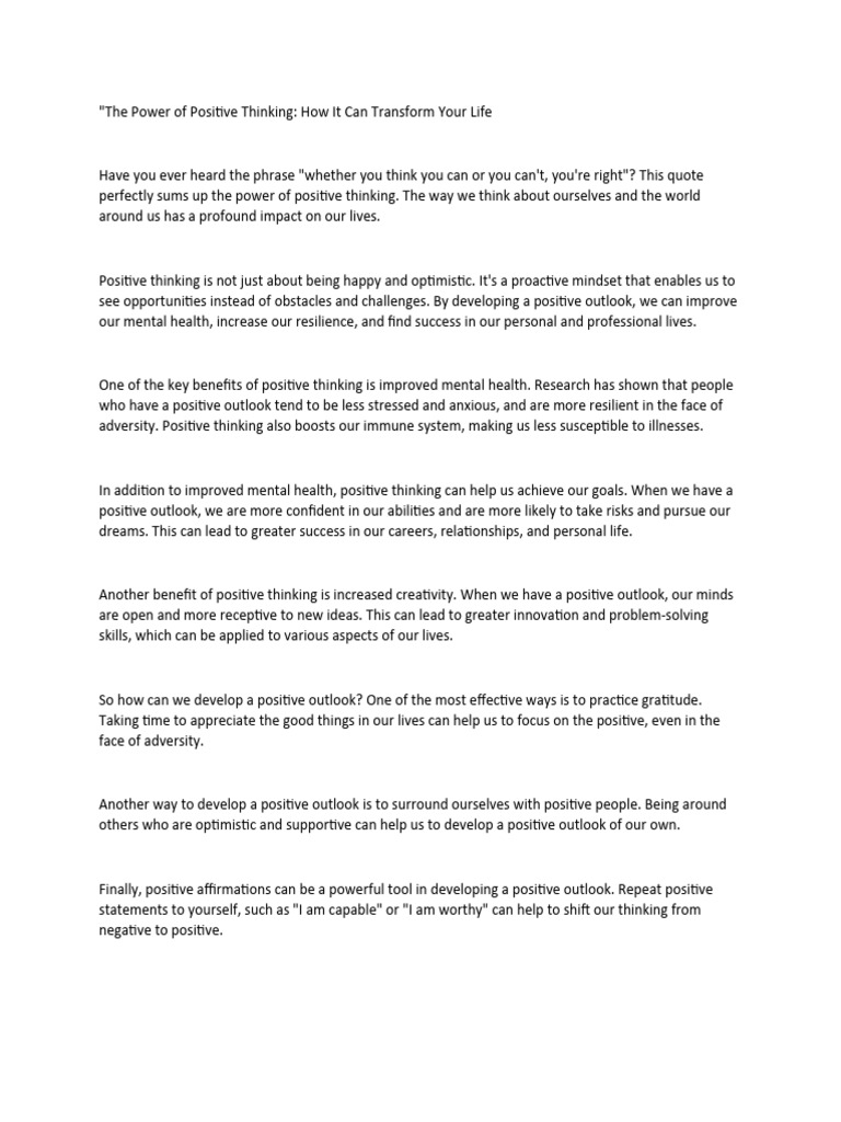 The Power of Positive Thinking | PDF | Career & Growth