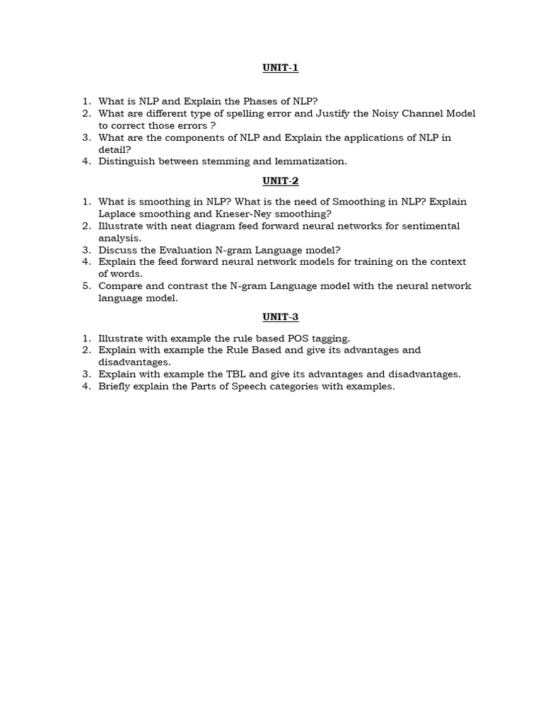 NLP- Important Questions Unit Wise - for merge | PDF NLP- Important Questions Unit Wise - for merge | PDF