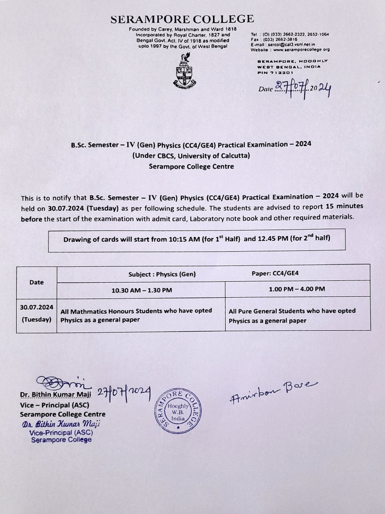 B.SC - Sem 4 General Physics Practical Examination 2024 | PDF