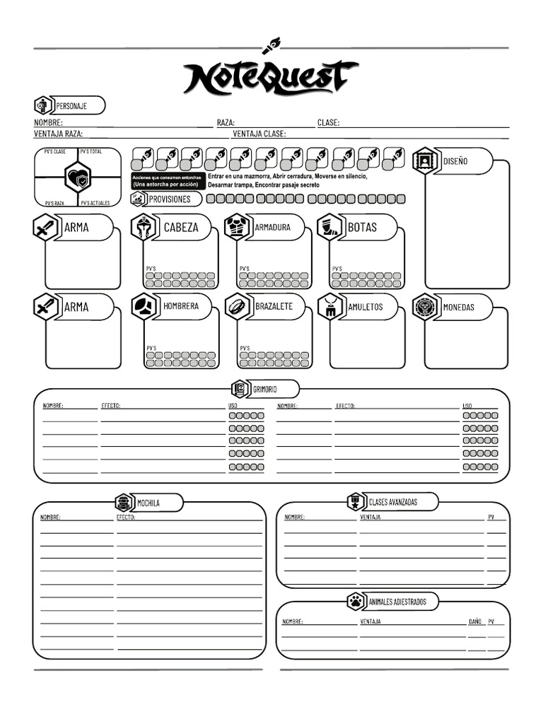 NoteQuest - Ficha Personaje | PDF