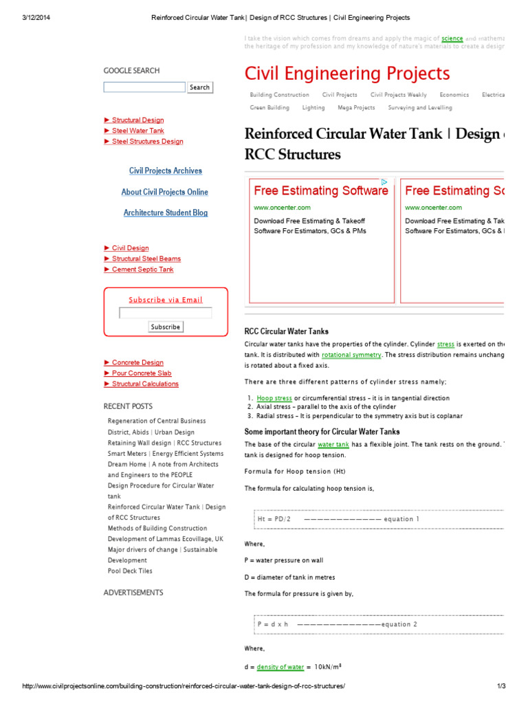 Reinforced Circular Water Tank - Design of RCC Structures - Civil ...