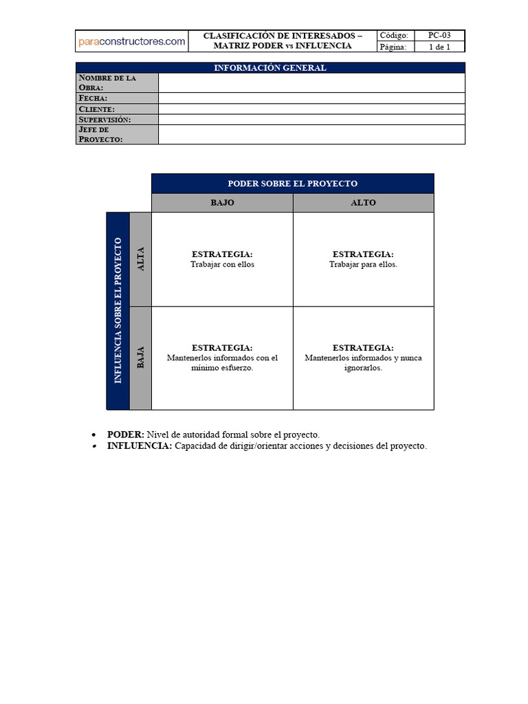 PC-03-Clasificacion-de-Interesados-Matriz-Poder-vs-Influencia-7o6qhn | PDF