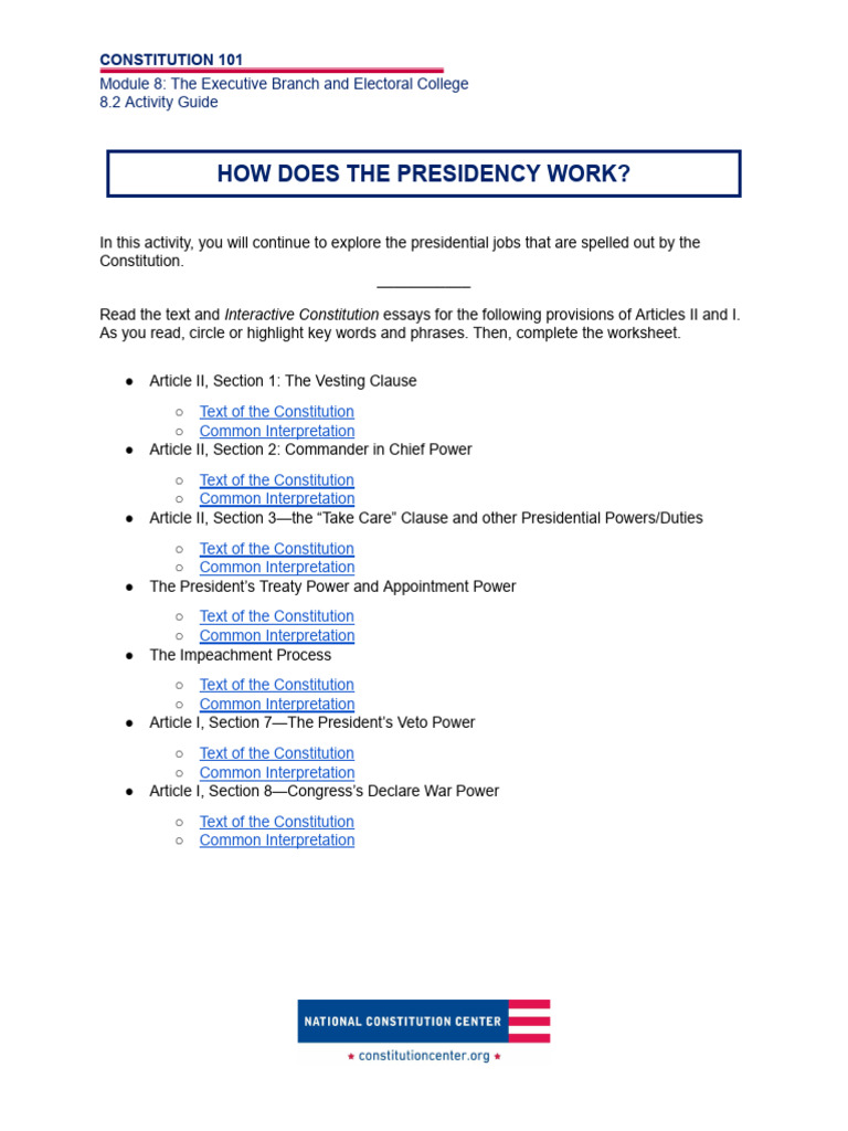 8.2 Activity Guide - How Does The Presidency Work | PDF | Article Two ...