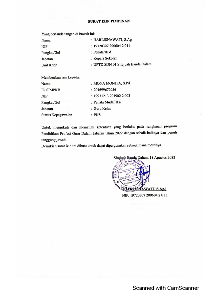 Mona Monita - 201699672056 - Surat Izin Pimpinan | PDF