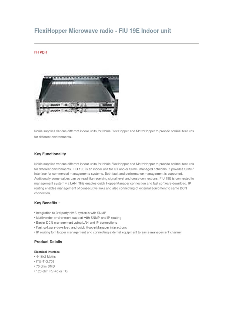 FlexiHopper FIU 19E Indoor Unit Overview | PDF | Network Protocols ...
