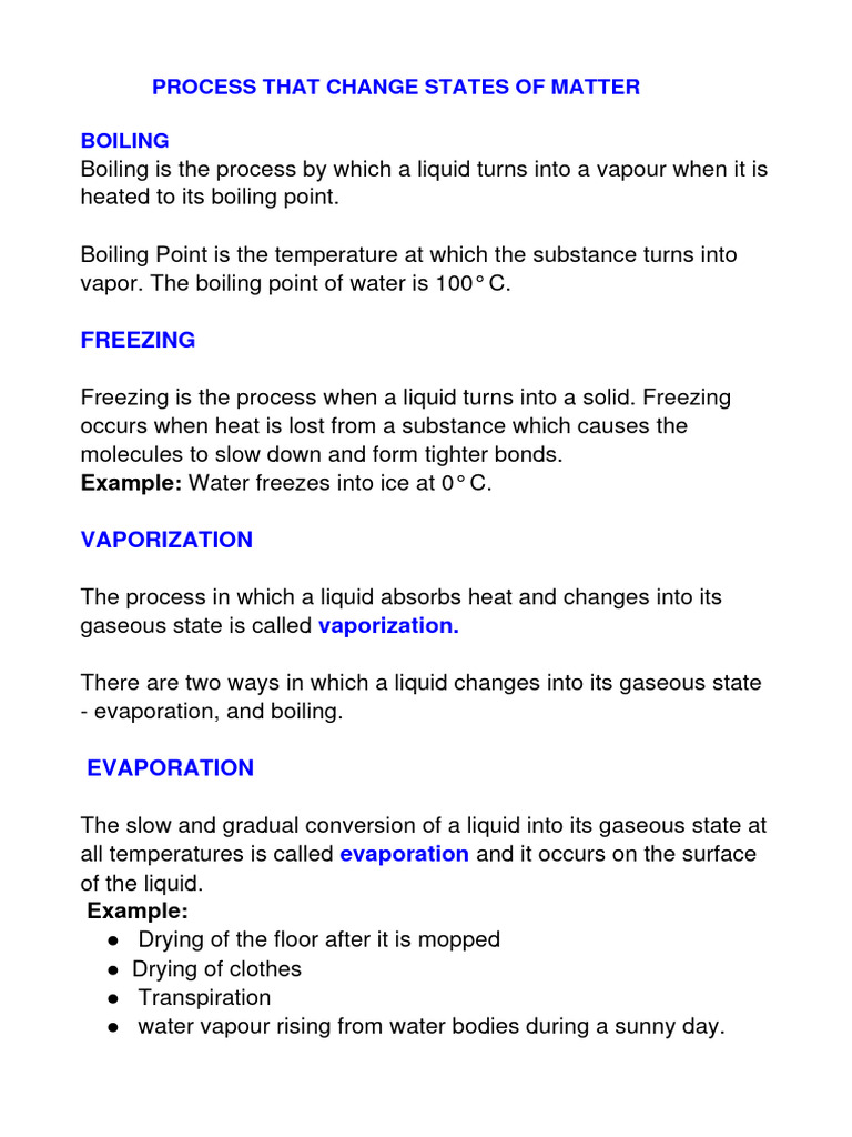 Freezing: Process That Change States of Matter Boiling | PDF | Water ...