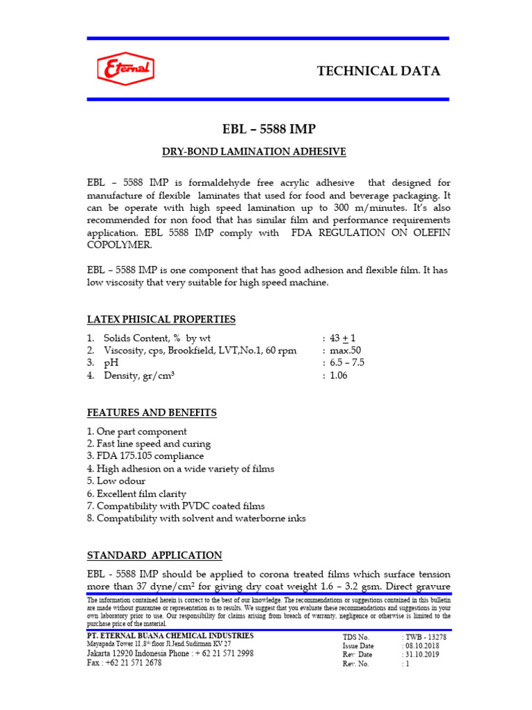 TDS - Ebl 5588 Imp - 01 | PDF | Adhesive | Lamination