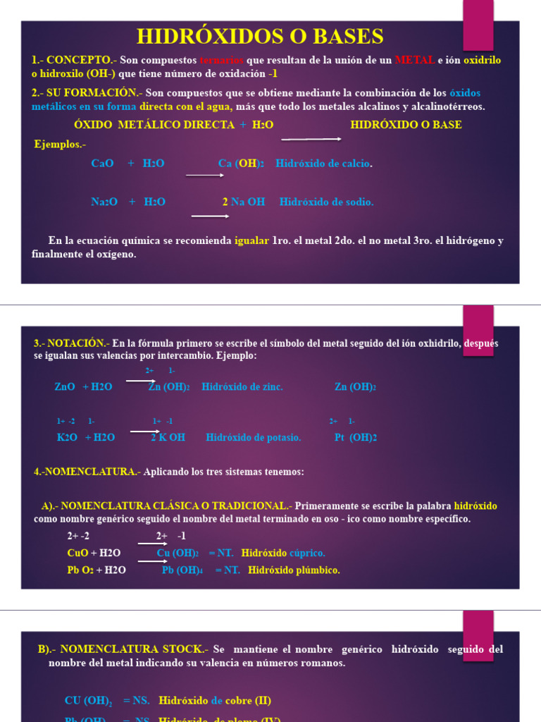 Hidróxidos o Bases | PDF | Hidróxido | Sustancias químicas