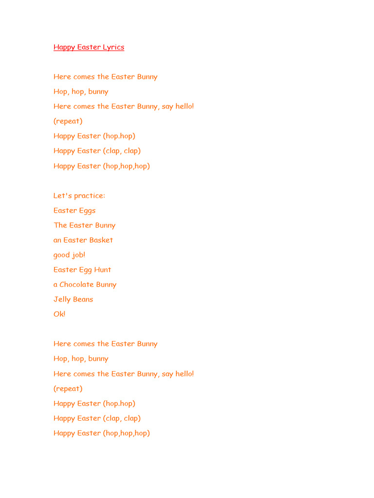 Easter Bunny Song Lyrics | PDF