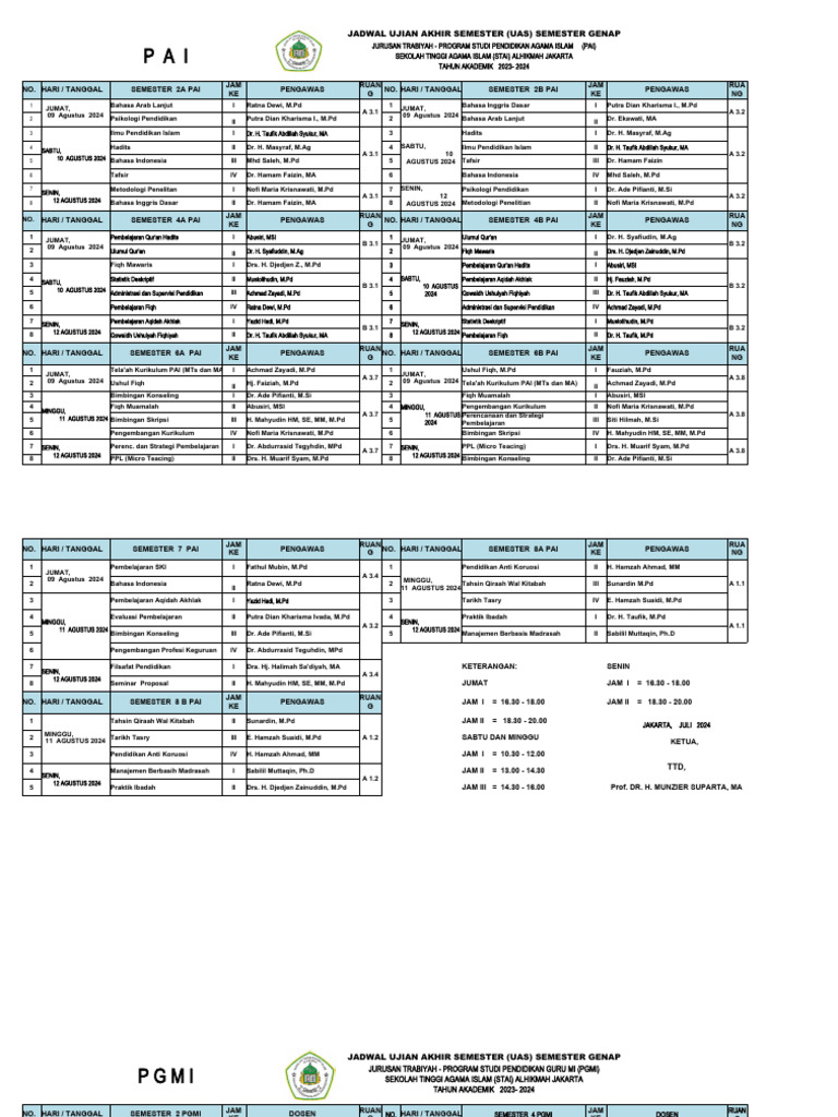 Jadual UAS SMT Genap 2023-2024 | PDF