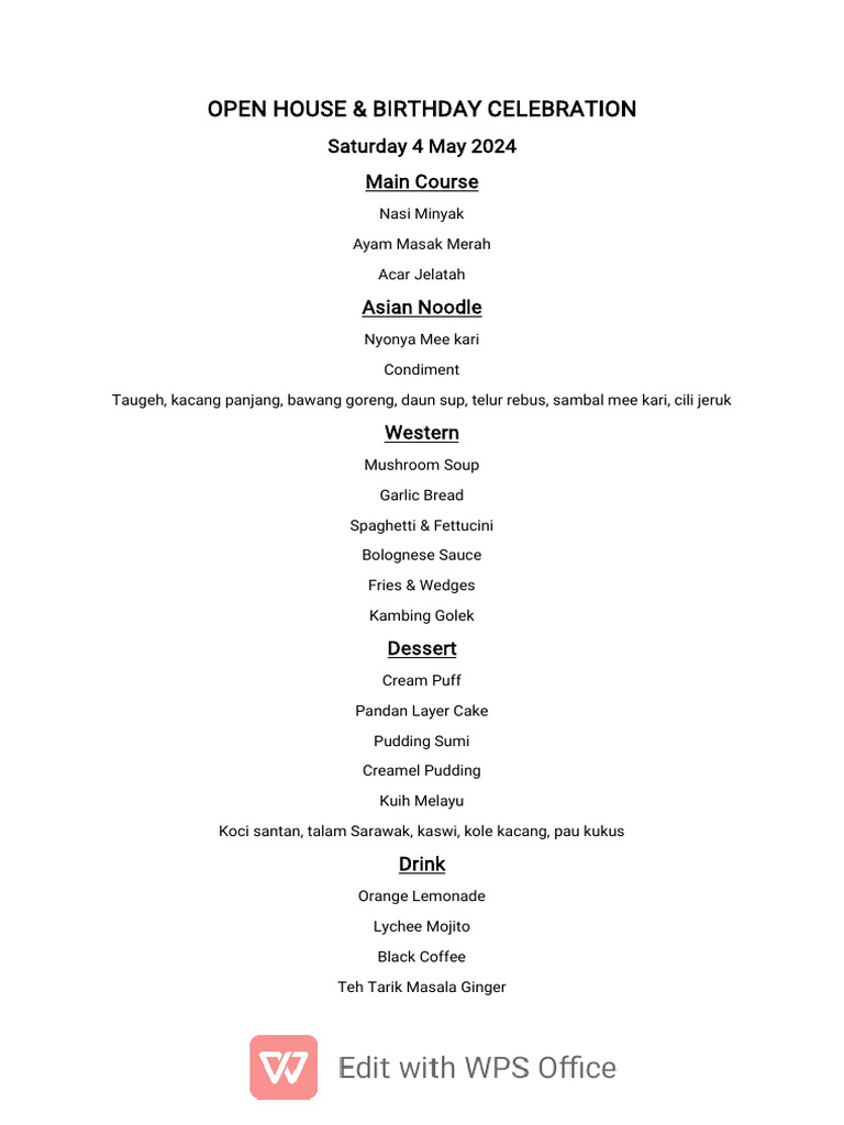 Open House Menu | PDF