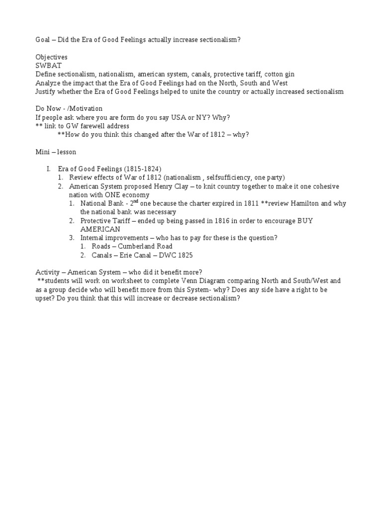 Era of Good Feelings and Sectionalism | PDF | Canal | Agriculture