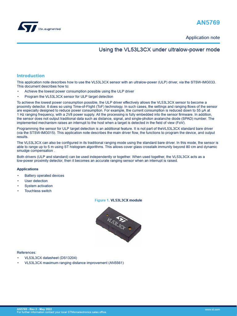 An5769 Using The vl53l3cx Under Ultralowpower Mode Stmicroelectronics ...