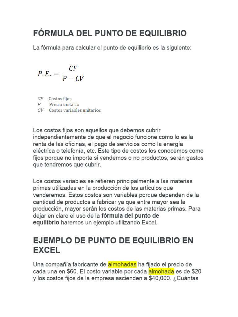 Fórmula Del Punto de Equilibrio | PDF | Ciencias económicas | Economias