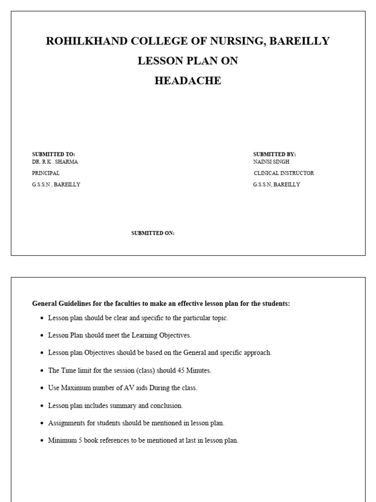 Lesson Plan On Headache | PDF | Headache | Lesson Plan