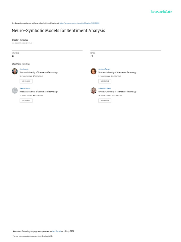 2022 ICCS Neuro Symbolic Models For Sentiment Analysis | PDF | Cognitive Science | Artificial ...