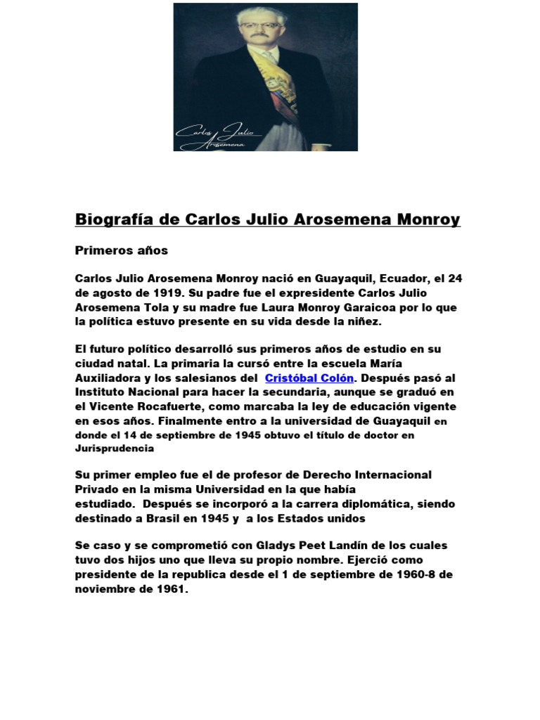 Biografía de Carlos Julio Arosemena Monroy | PDF