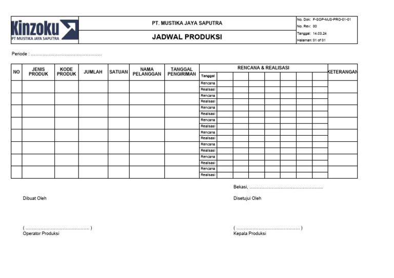 Form Jadwal Produksi | PDF