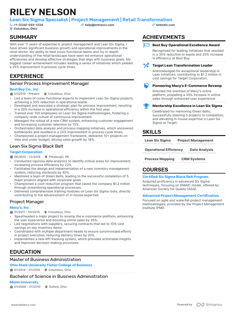 Riley Nelson Resume | PDF | Six Sigma | Project Management