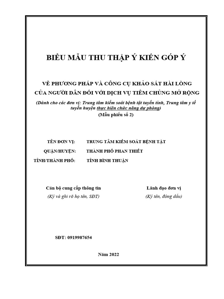 BIEU MAU SO 2 Dung Cho Doi Tuong Khoi Y Te Du Phong Final | PDF