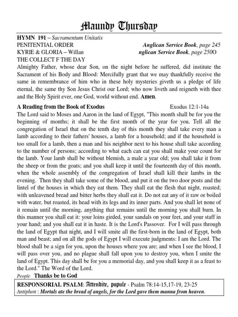 Maundy Thursday Anglican Service Guide | PDF | Jesus | Eucharist