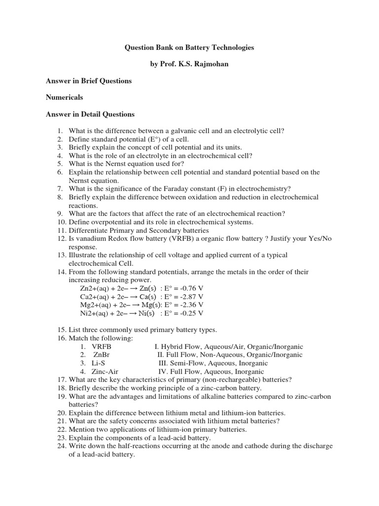 Battery Technology Q&A Guide | PDF | Lithium Ion Battery | Electrochemistry
