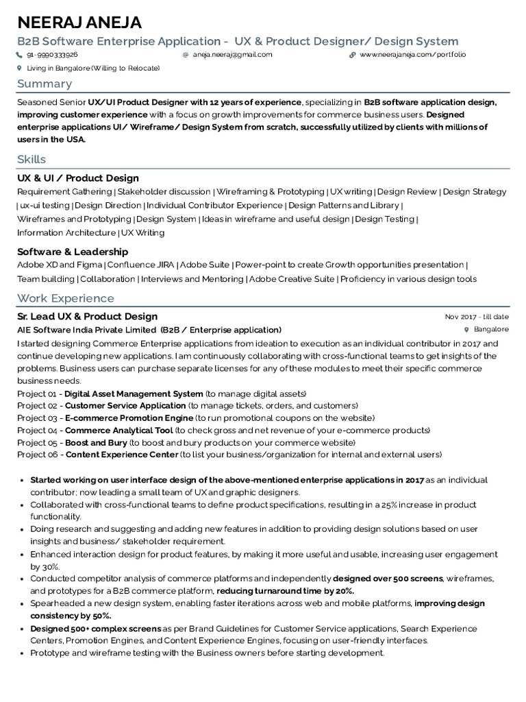 Neeraj Aneja: Senior UX/UI Designer | PDF | Computing | Design