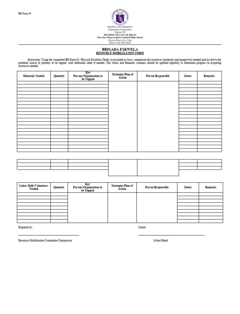 BE Form 3 RESOURCE MOBILIZATION FORM 1 | PDF