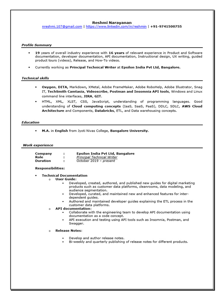 Reshmi Narayanan Resume | PDF | Usability | World Wide Web