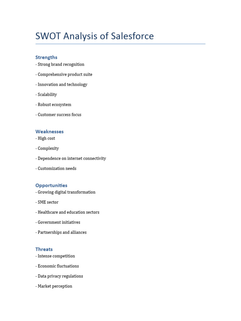 Salesforce SWOT Analysis Overview | PDF