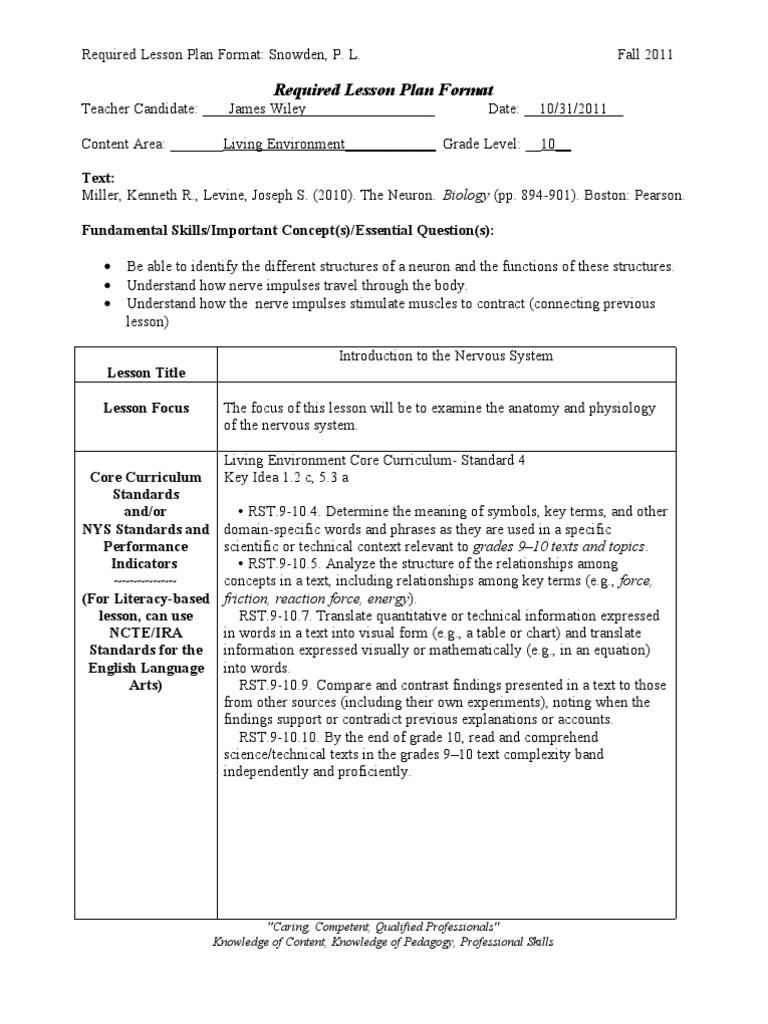 Nervous System Lesson Plan | PDF | Neuron | Axon