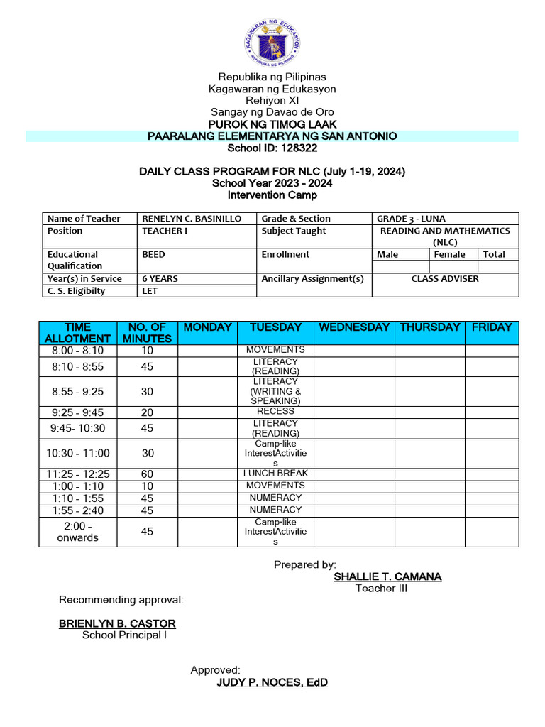 NLC Class Programme | PDF | Cognitive Science | Reading (Process)