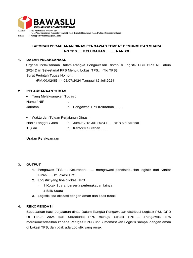 Format LPD Pengawasan Distribusi Losgistik Ke TPS | PDF