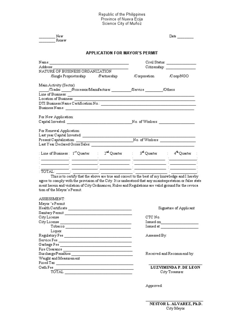 Mayor's Permit Application Form | PDF | Business