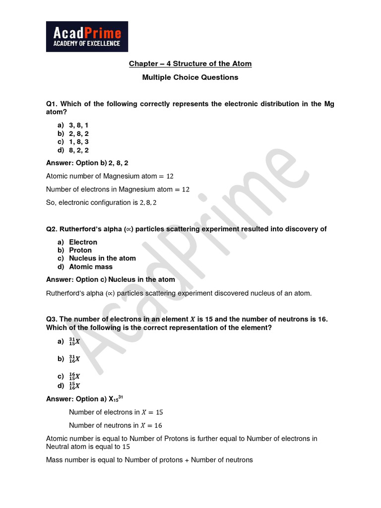 4 Structure of The Atom Multiple Choice Questions | PDF | Atoms | Atomic Nucleus