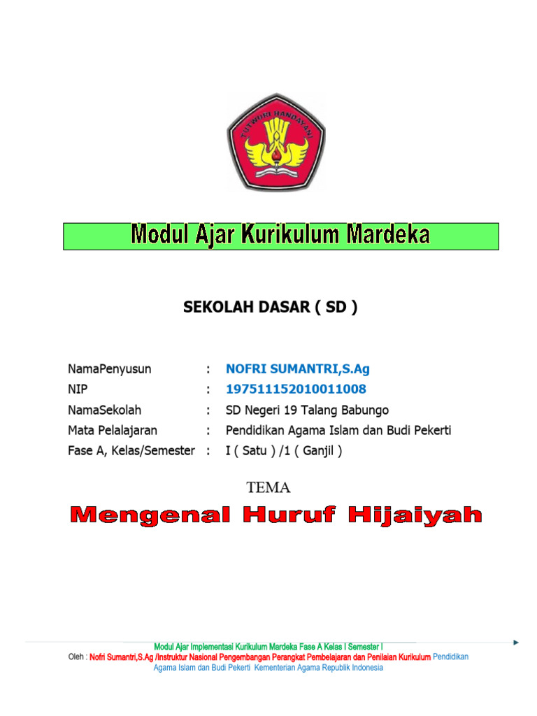 MODUL AJAR KELAS 1 BAB 1 | PDF