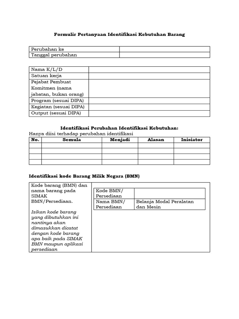 2 Formulir Identifikasi Kebutuhan Barang | PDF